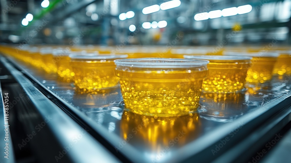 Industrial jelly manufacturing process with close-up view of gel-filled ...
