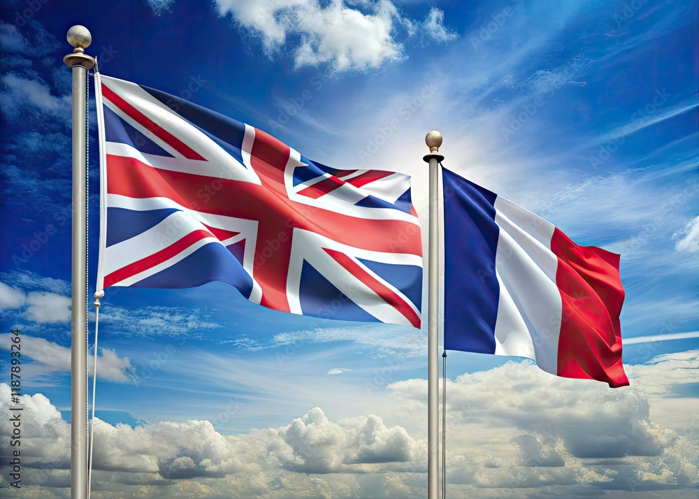 UK France Flag 3D Render, Union Jack Tricolore, British French Flags ...