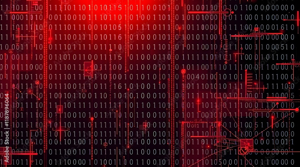 Abstract Red, with Binary Code Numbers. Data Breach, Malware, Cyber Attack, Hacking, technology ...