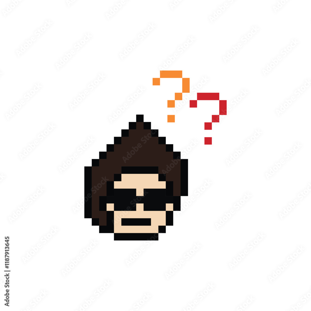 Cute pixel cartoon character man with question mark decoration 8 bit ...