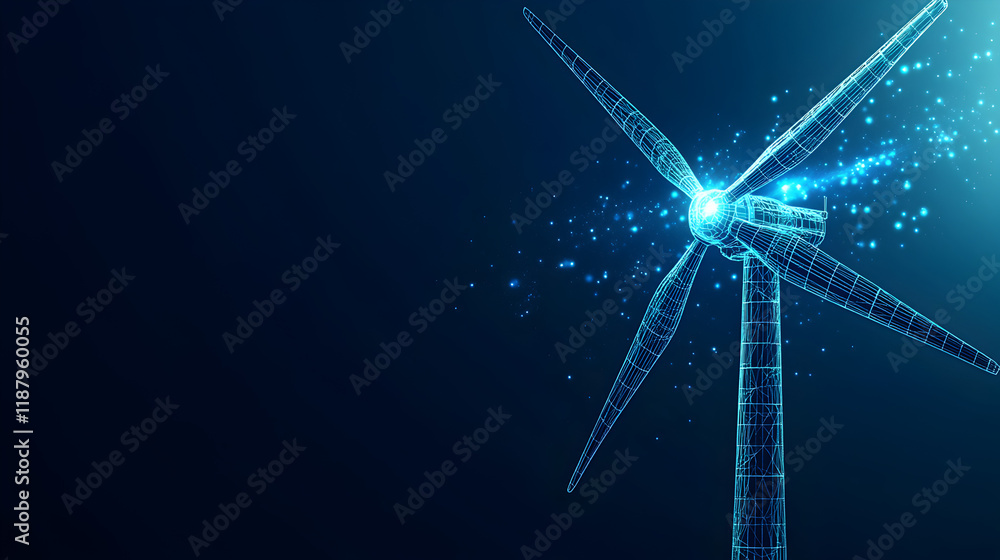 Wind Turbine Icon in Abstract Low Poly Wireframe Style with Dark Blue ...