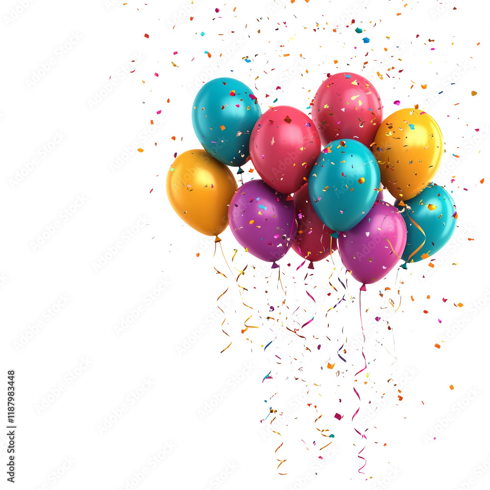 Colorful Balloons with Confetti on Transparent Background for ...