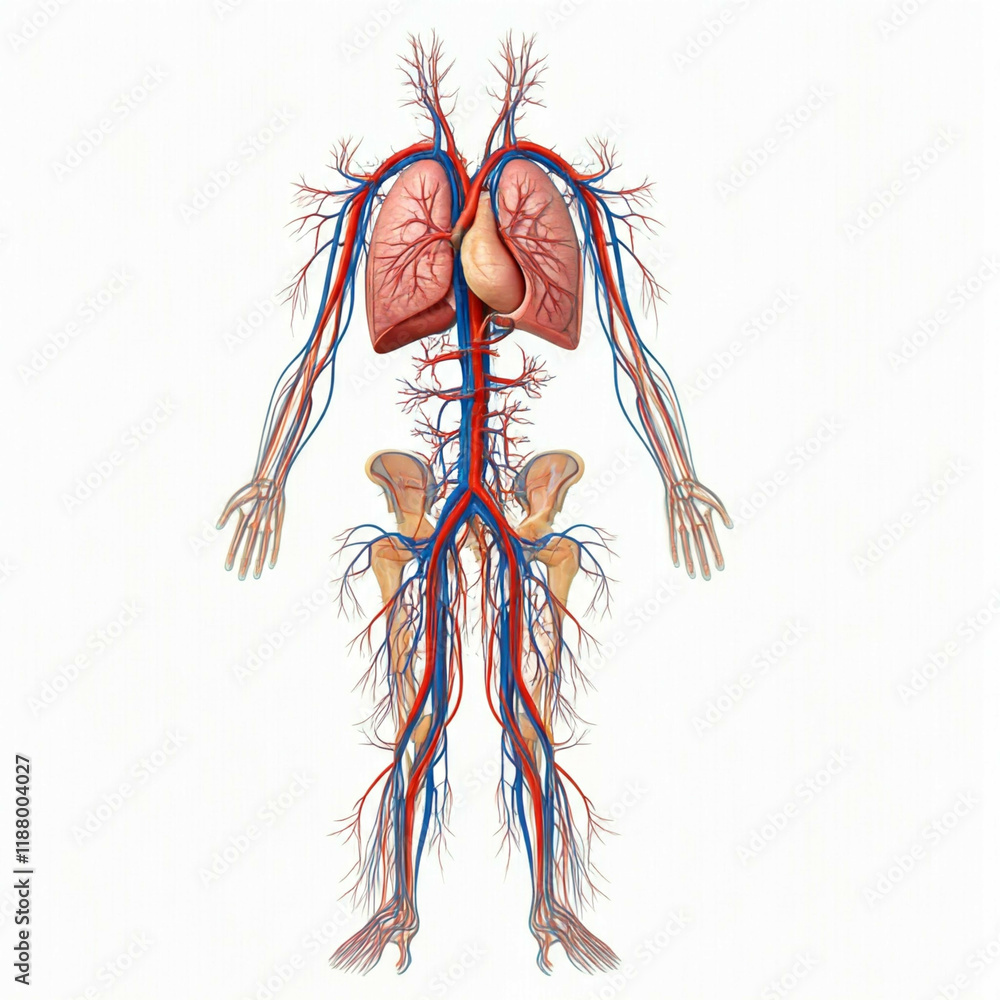 human circulatory system diagram with arteries and veins detailed ...