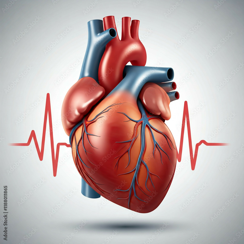 realistic 3d render of anatomically correct human heart with red and ...