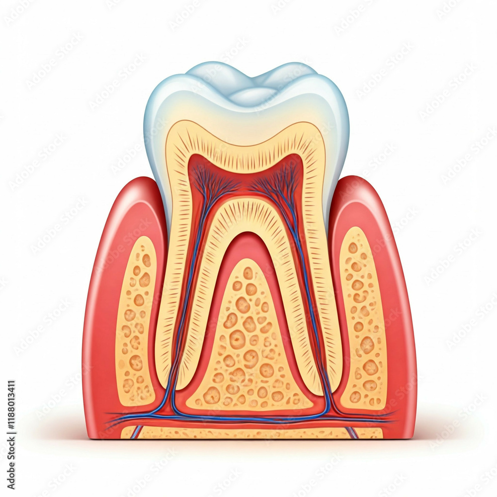 detailed cross section of human tooth anatomy showing enamel dentin and ...