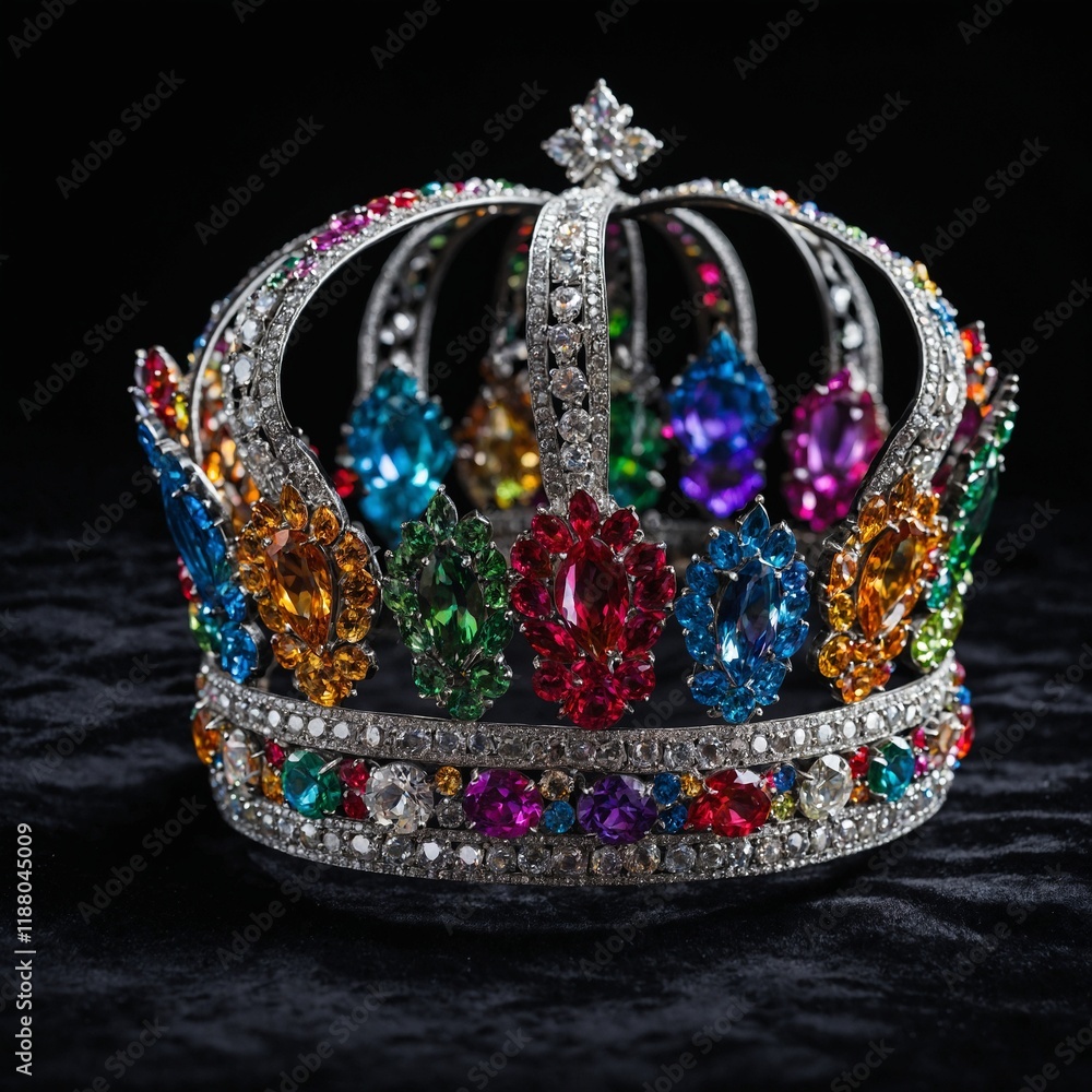 A majestic crown encrusted with diamonds that shimmer in a full ...
