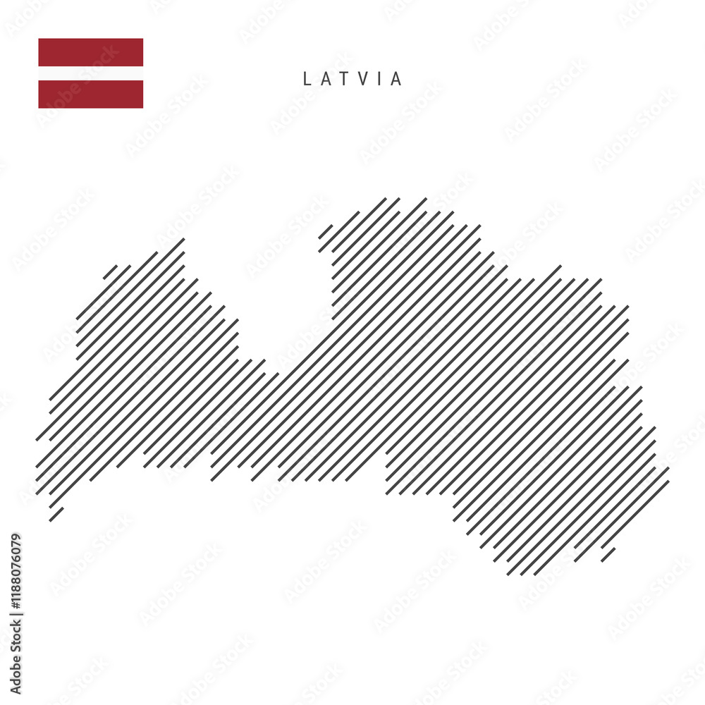 Latvia map from pattern of black slanted parallel lines. Latvian map ...