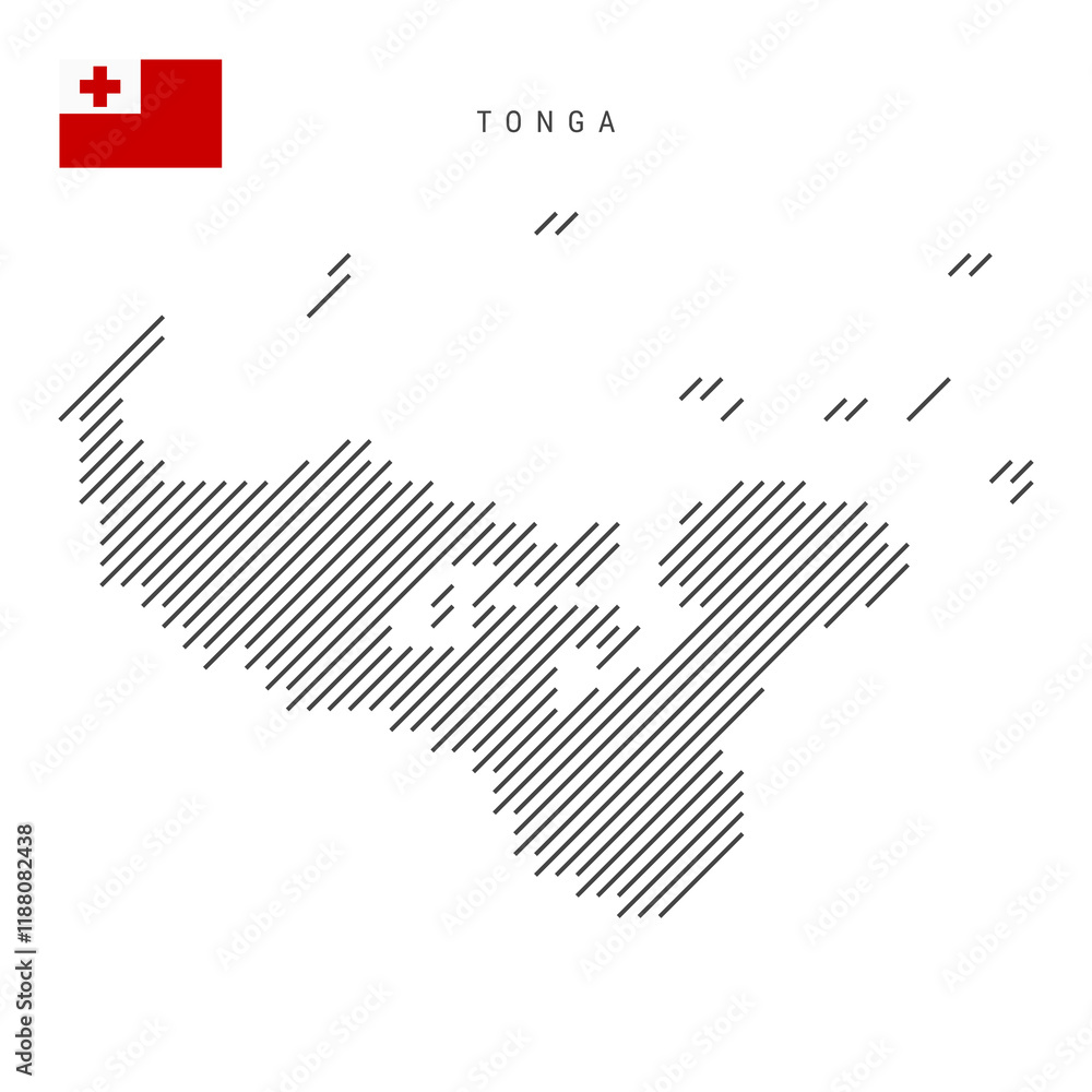 Tonga map from pattern of black slanted parallel lines. Tongan map with ...