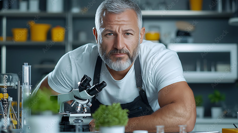 Researcher analyzing samples modern laboratory scientific study bright ...