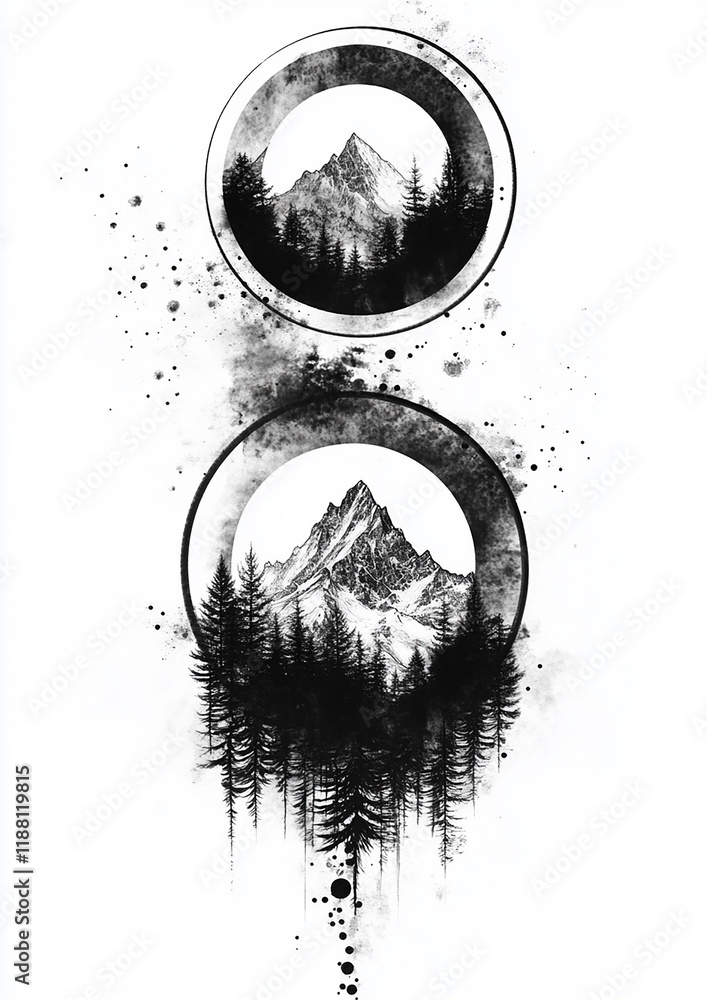 Tattoo design with two overlapping circles in black and white. The ...