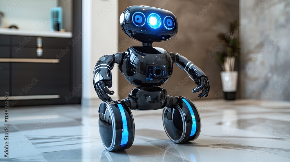 An autonomous robot with advanced cameras and sensors navigating ...