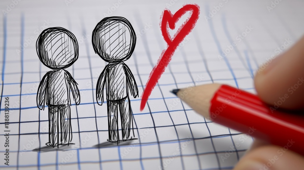 Stick figures engaged in decision making, illustrating a pro and con ...