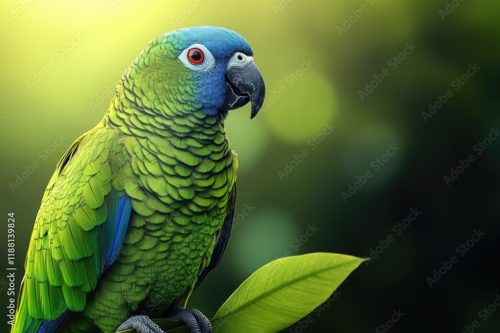 Blue naped parrot portrait with green background. Also known as Luzon ...