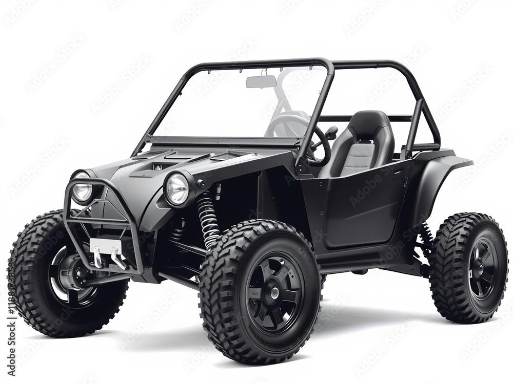 Buggy car with four wheels and open roof on white background, buggy car ...