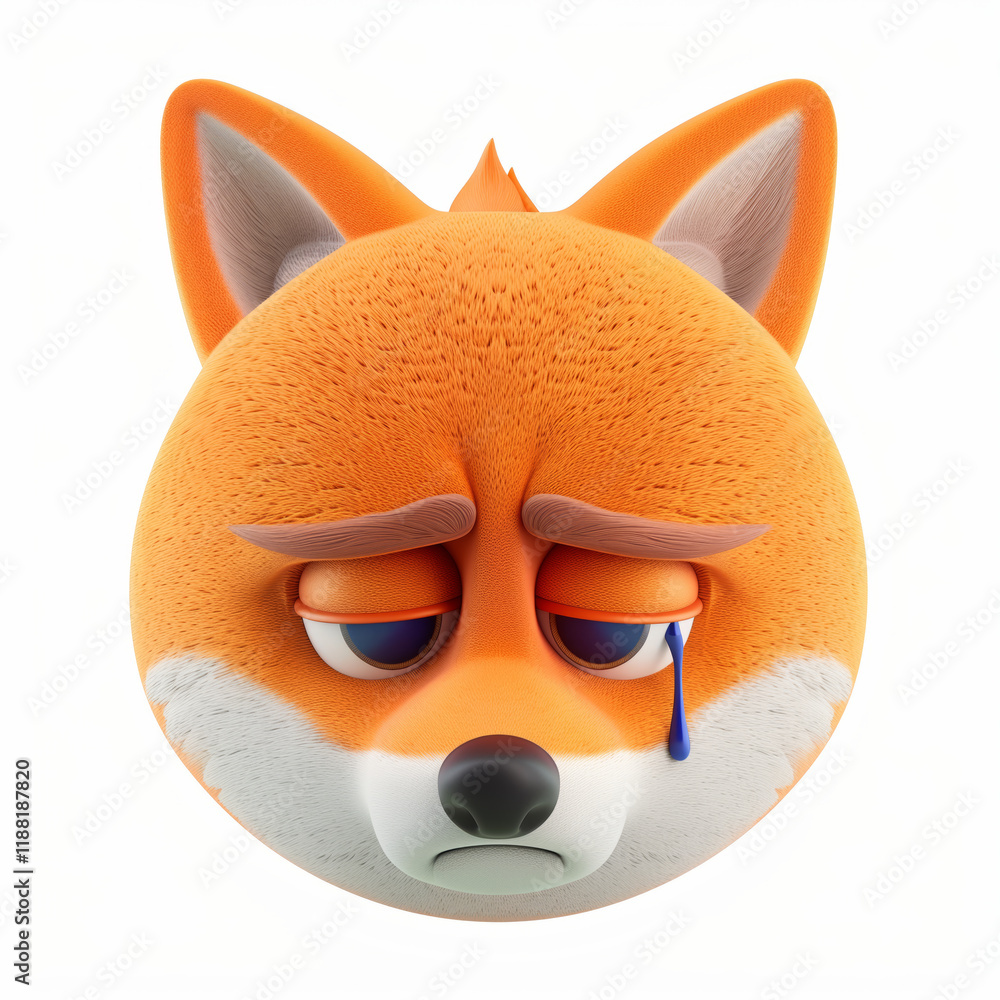 3D sad fox emoji face, emotional expression with teardrops and a frown ...