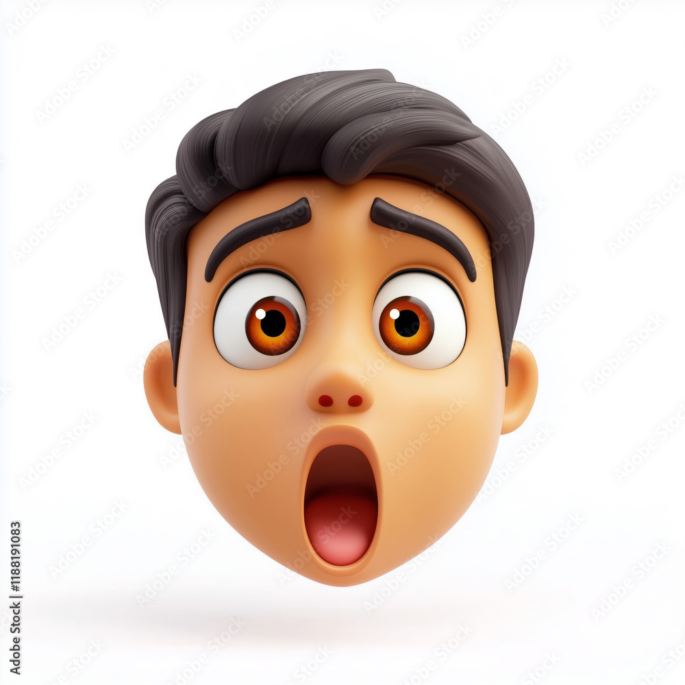3D Surprised Indian man face emoji with wide eyes and open mouth ...
