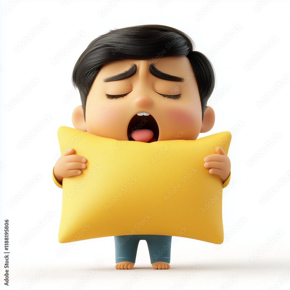 Sleepy 3D Indian kid face emoji, holding a pillow, droopy eyes and ...