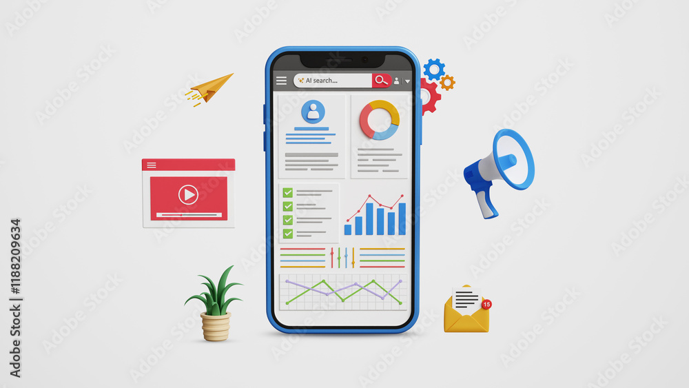 KPI dashboard, CRM, business data charts analysis and report concept ...