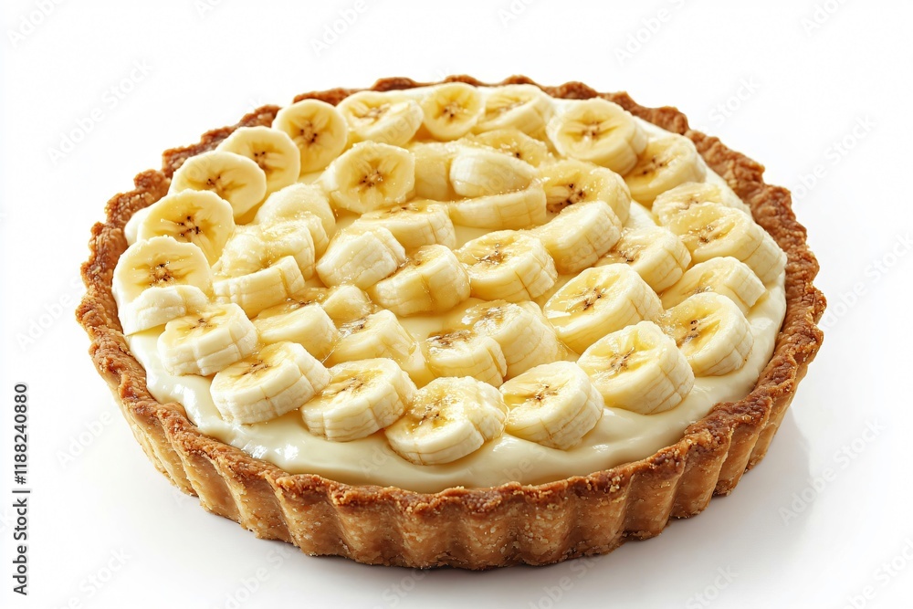 Freshly baked banana pie showing sliced bananas arranged on top of a ...
