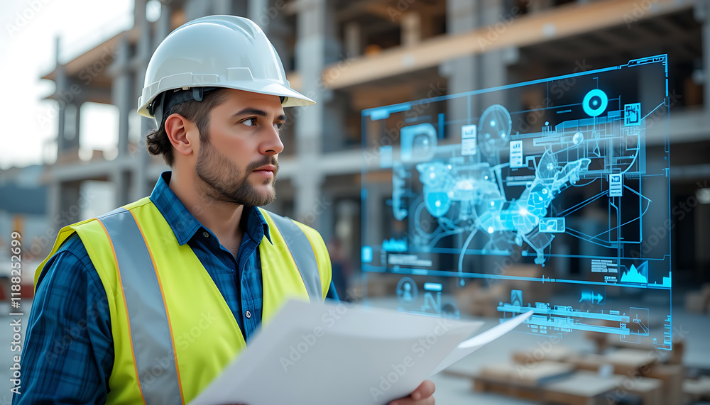 Engineer Supervising Construction Project with Augmented Reality ...