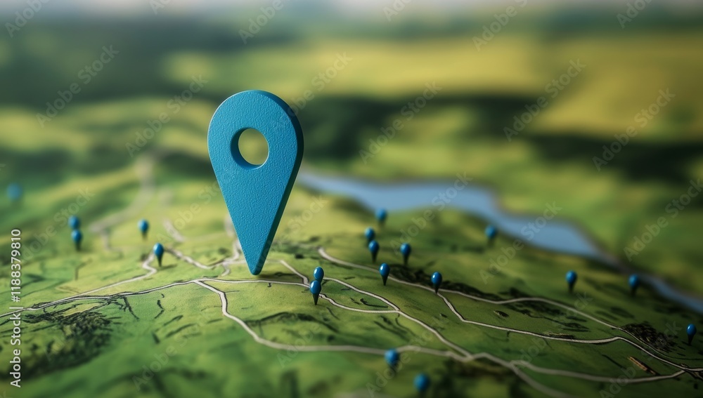 Blue Location Pin Icon on a Map with Other Pins and Light Blue ...