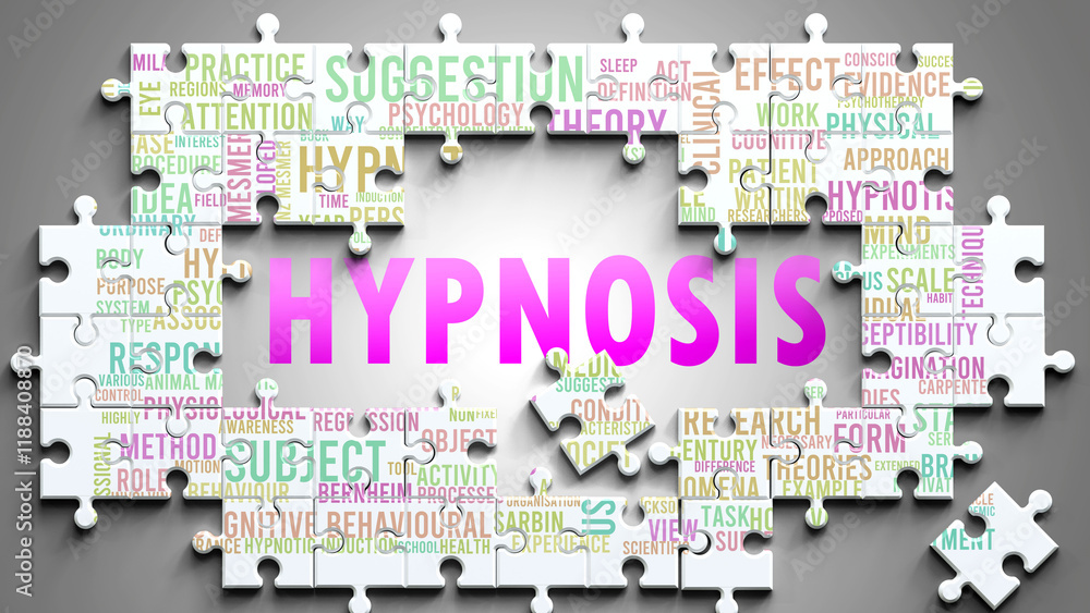 Hypnosis as a complex subject, related to important topics. Pictured as ...