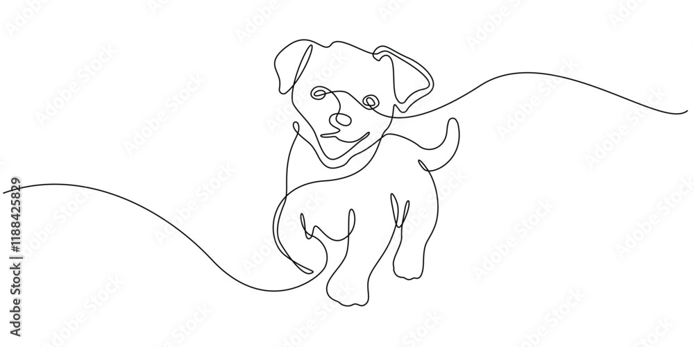 continuous line drawing of cute puppy.one line drawing of adorable ...