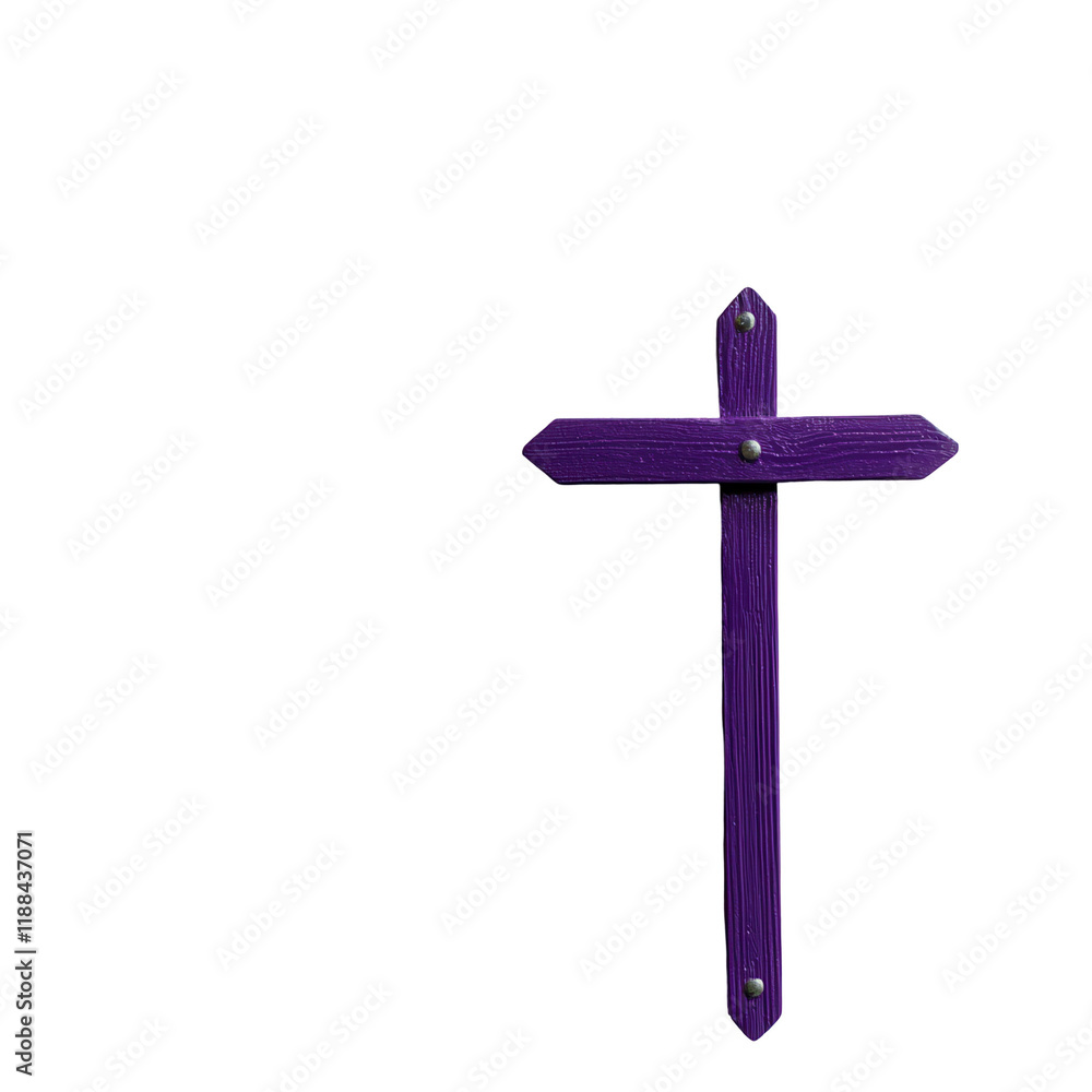 Purple wooden cross transparent background religious symbol minimalist ...