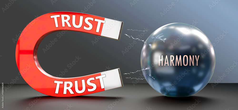 Trust attracts Harmony. A metaphor showing trust as a big magnet ...