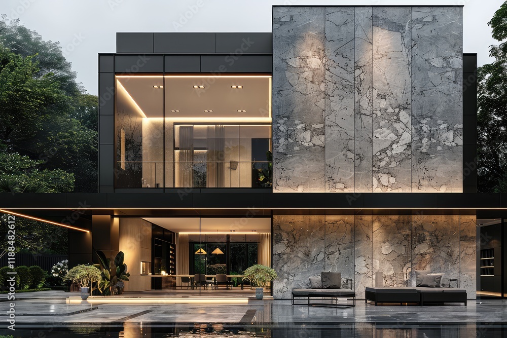 Beautiful modern house exterior with grass field Modern residential ...