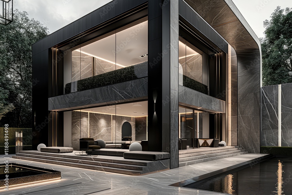 Beautiful modern house exterior with grass field Modern residential ...