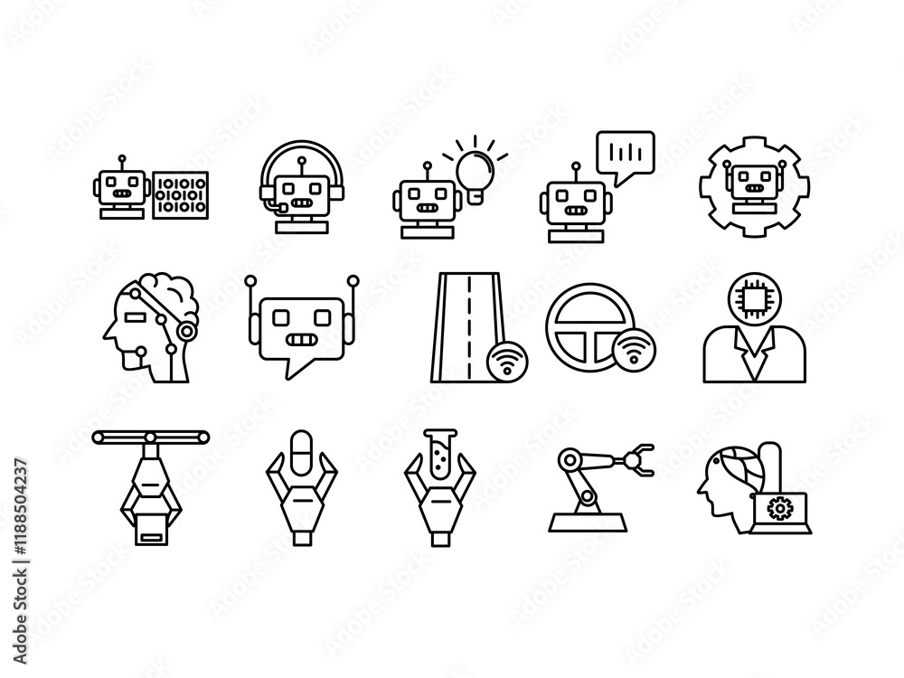 collection illustration set of machine learning line icons. icon ...