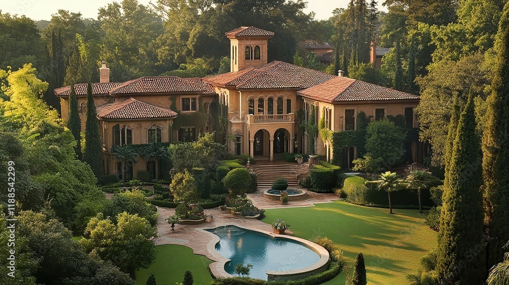 Aerial view of a luxury Florida home in a gated community featuring a ...