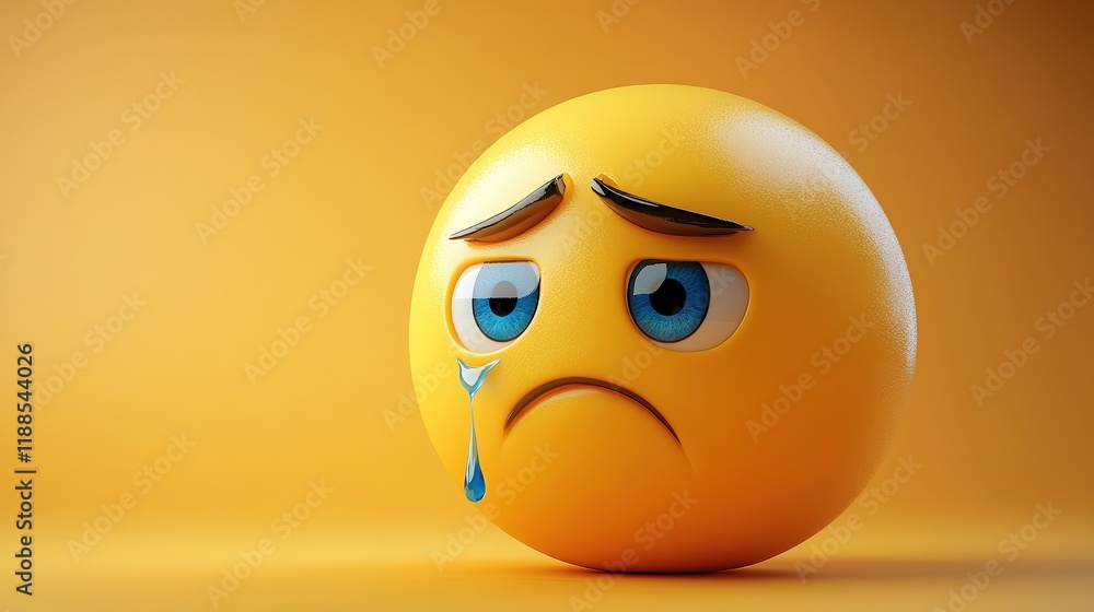 Crying emoji face with a single tear, featuring a sad yellow face with ...