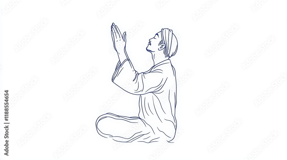 Muslim praying - single line drawing. Continuous line drawing of muslim ...