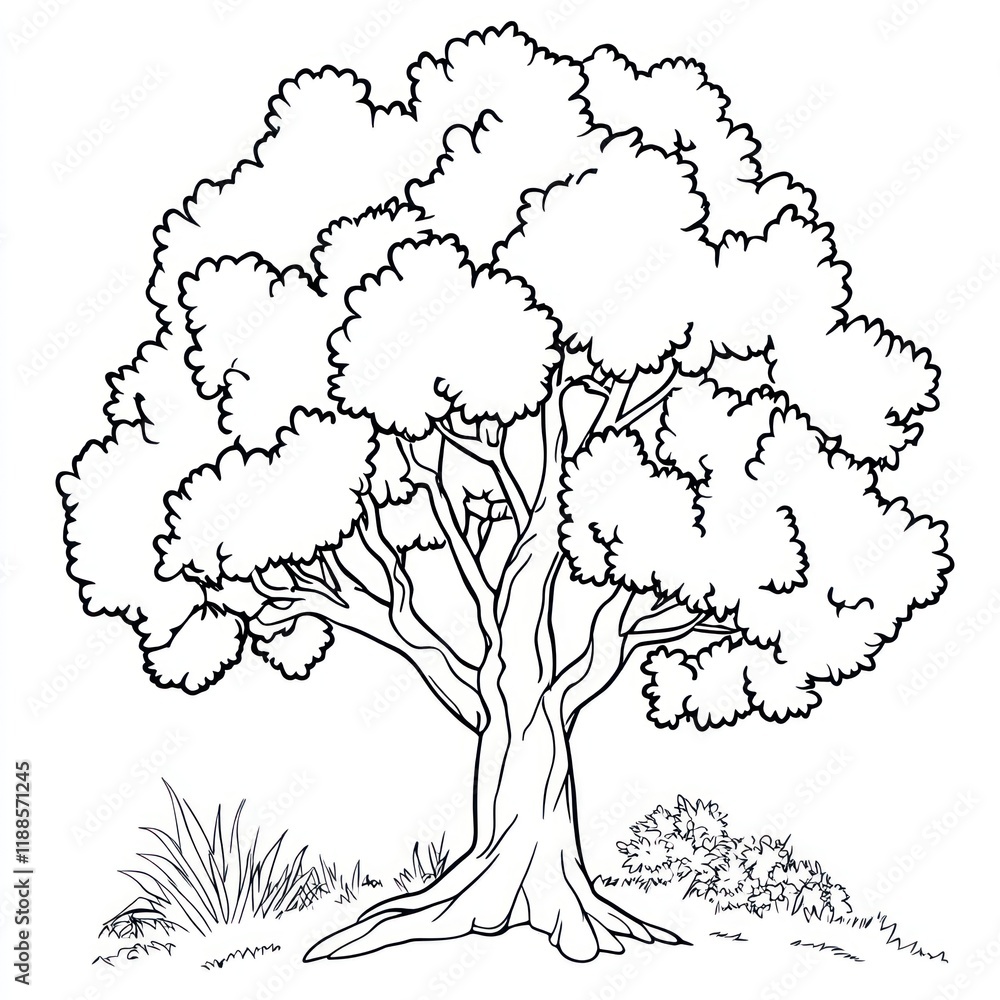 Simple tree drawing, nature illustration, coloring page, educational ...
