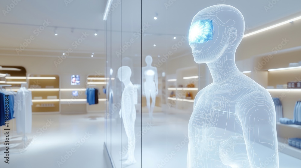 Futuristic retail store augmented reality displays. Interactive ...