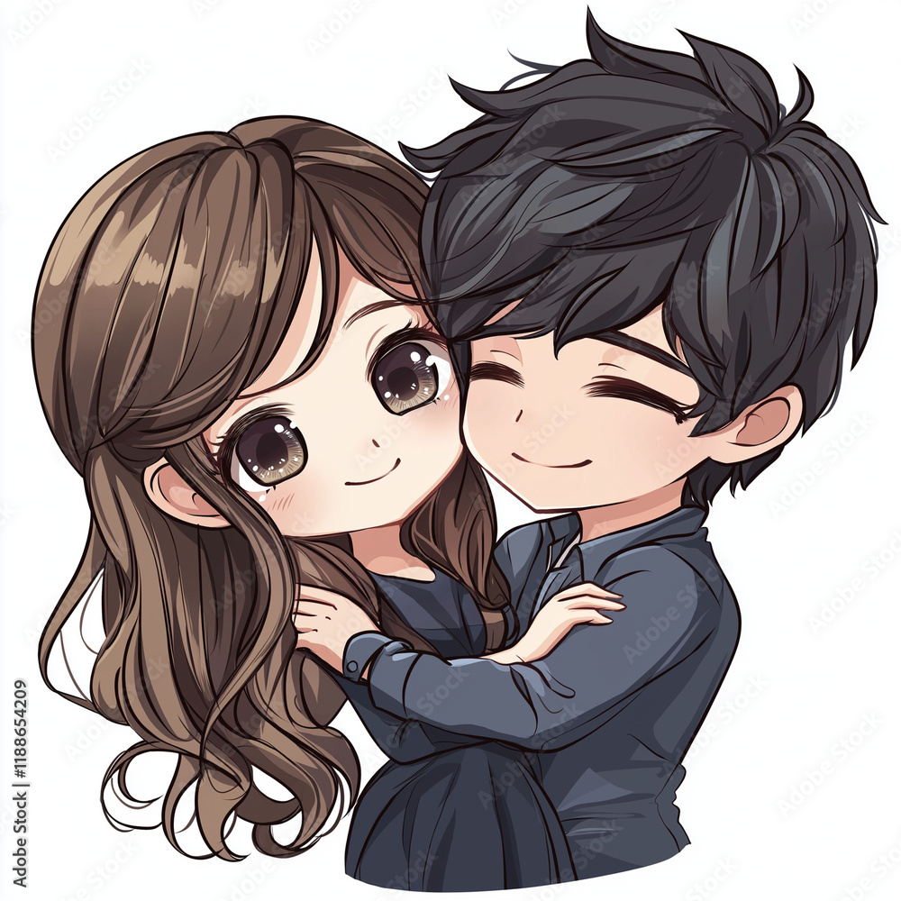 An emote featuring a happy couple in a warm embrace. The characters ...