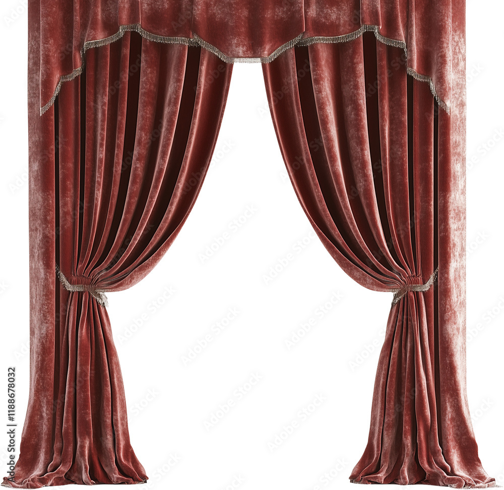Red velvet curtain open on transparent background, Red velvet curtain ...