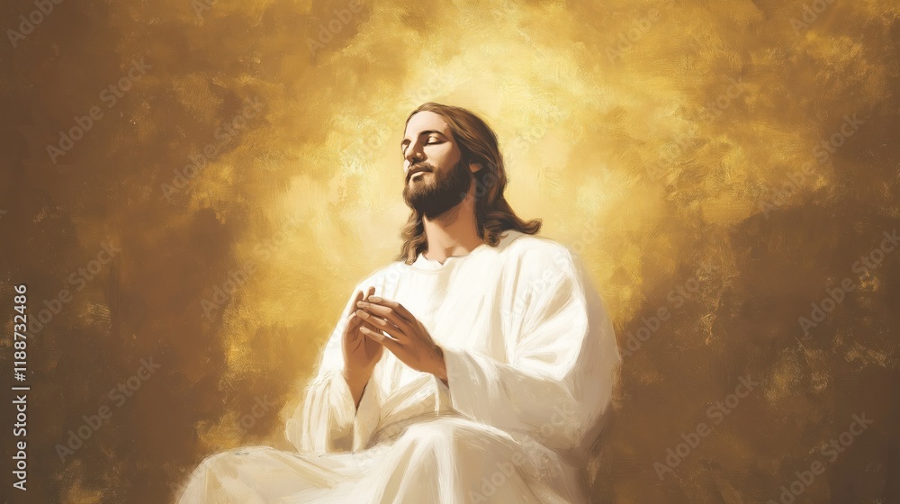 Jesus Christ shown in spiritual pose. Jesus praying with closed eyes ...