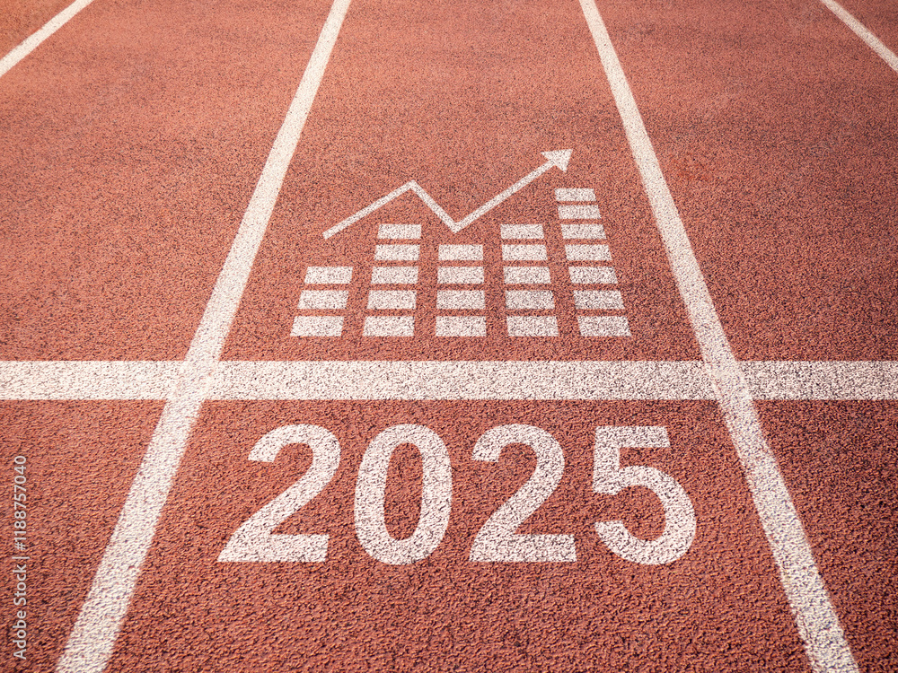 Numbers 2025 on asphalt. Growth chart for business motivation. Forecast ...