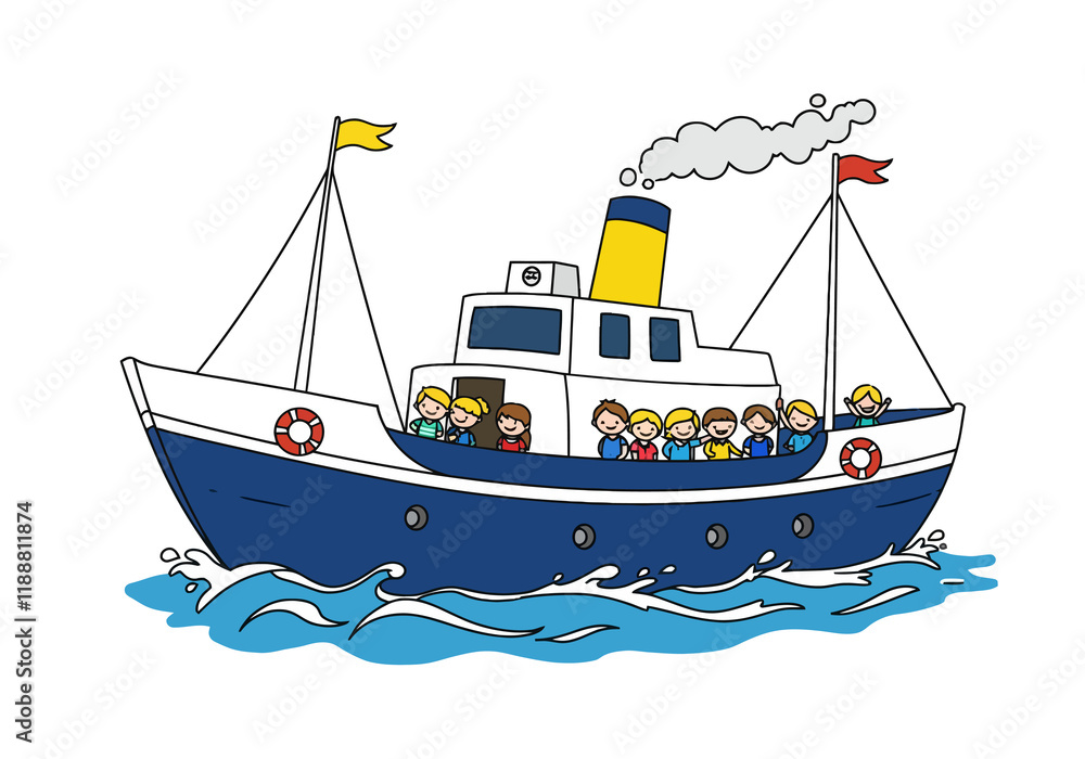 Ferry Boat Clip Art. A cartoon illustration of a ferry boat with people ...