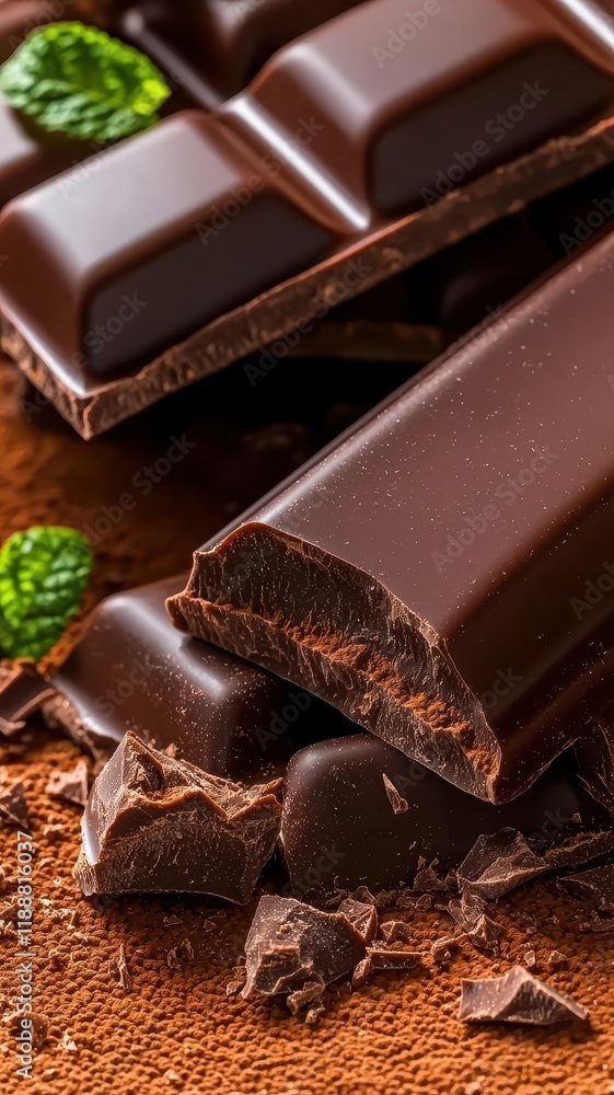 Broken chocolate bar texture crumbs concept. A deliciously textured ...