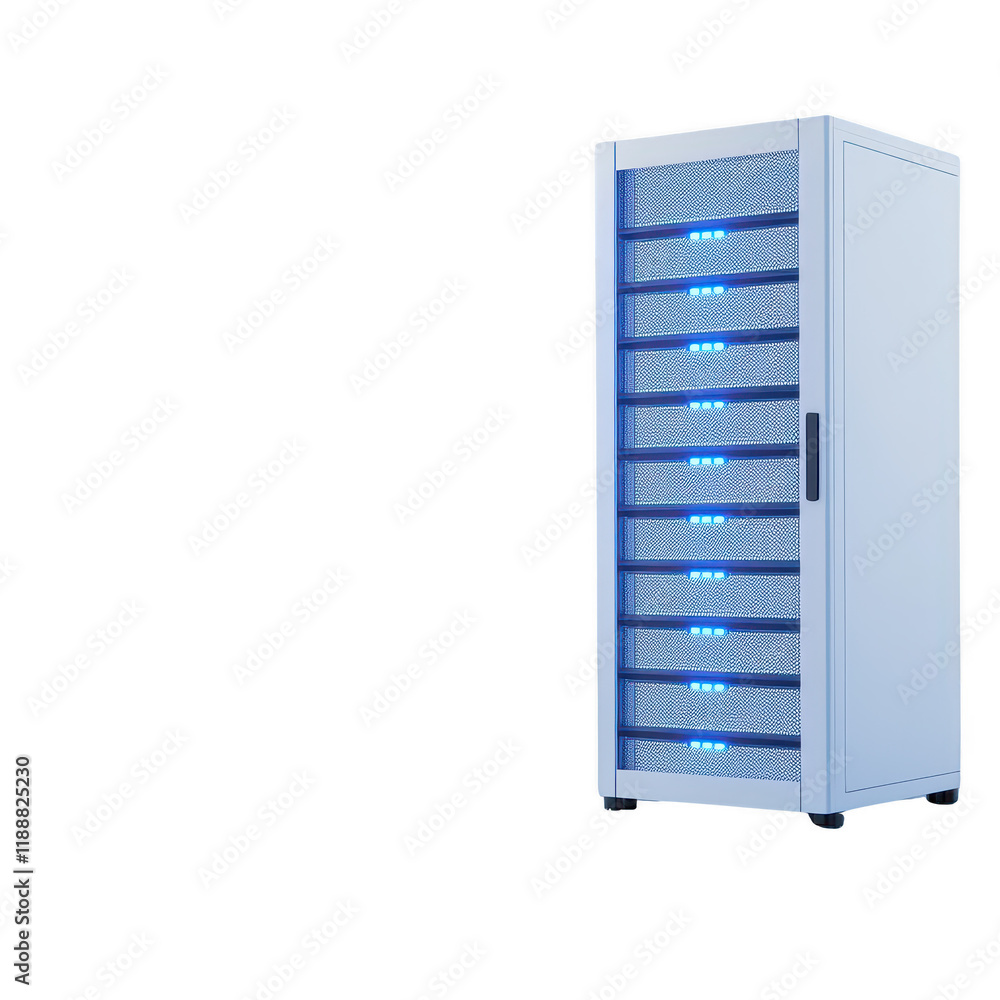High-tech server rack with illuminated components, ideal for data ...