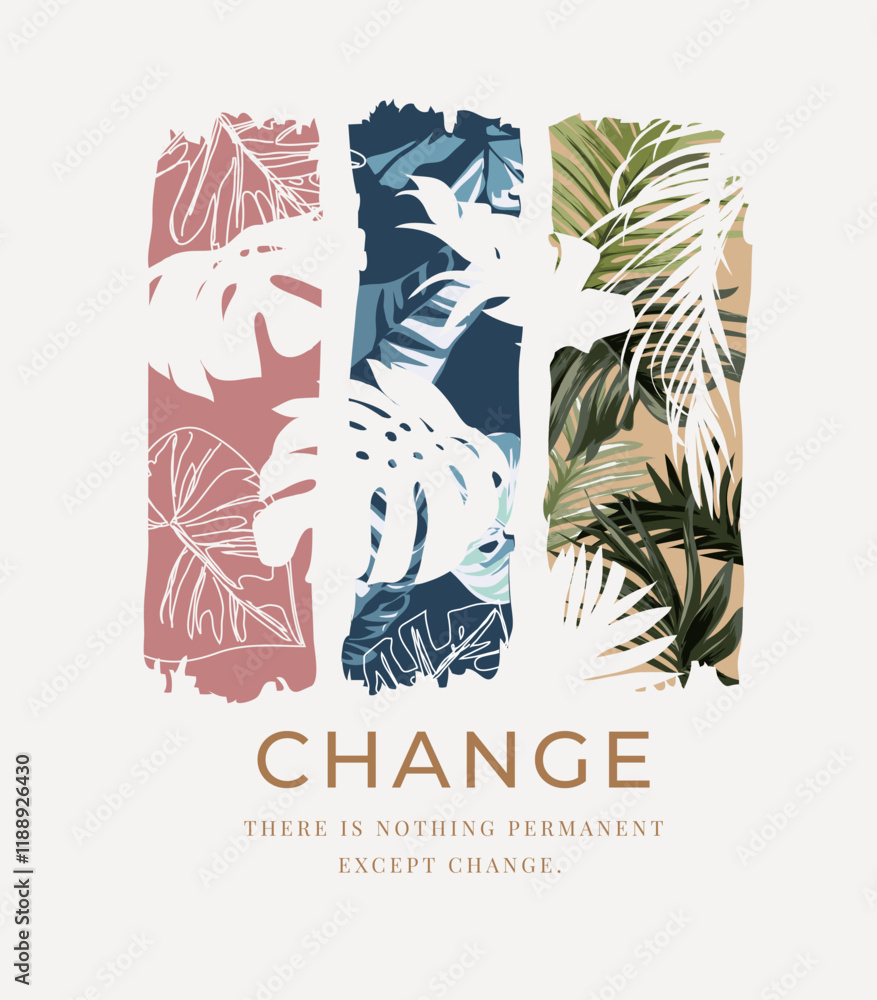 change slogan with tropical palm leaves graphic vector illustration ...
