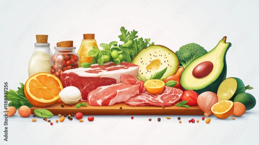 Keto food. Nutrition pyramid, low carb foods. Healthy ketogenic dieting ...
