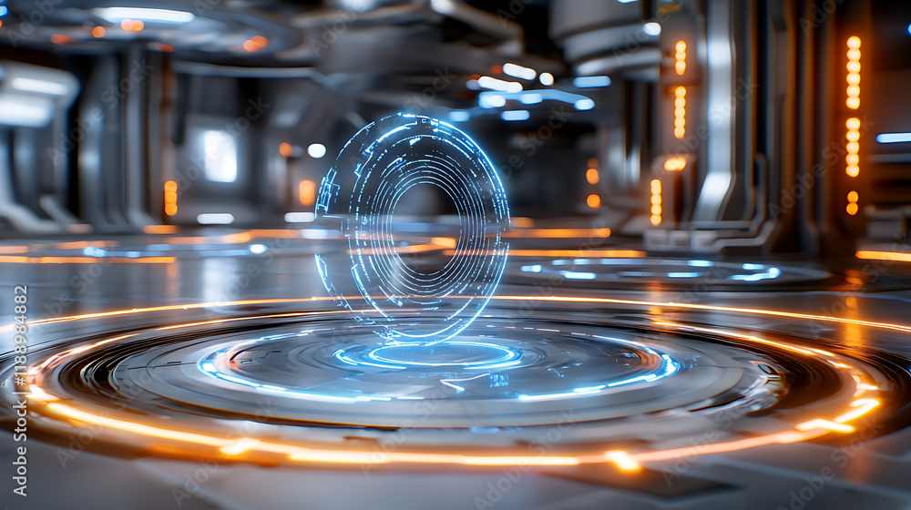 Futuristic holographic portal high-tech laboratory 3d visualization digital environment dynamic ...