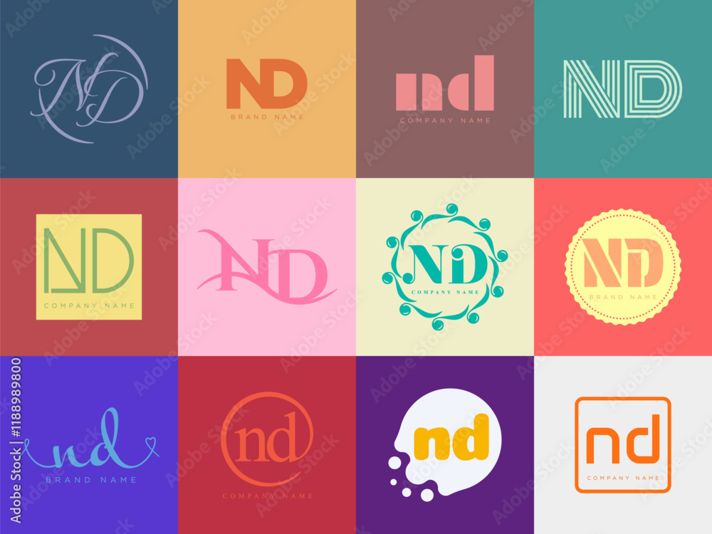 ND logo company template. Letter n and d logotype. Set different ...