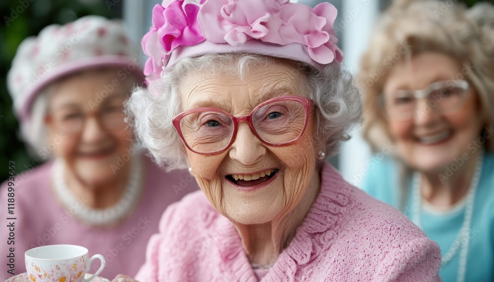 A heartwarming image of elderly friends, laughing and sharing memories ...