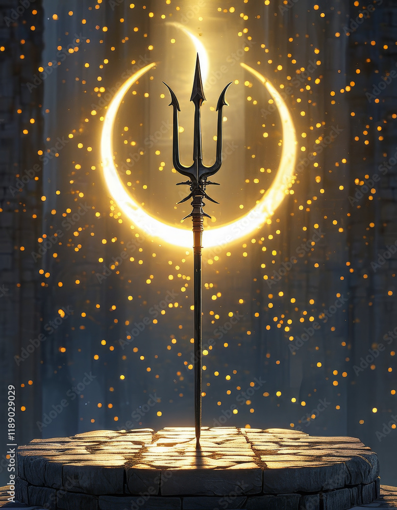 Great Night of Lord Shiva Background, Trishul and crescent moon, Trishul, trident, a glowing ...